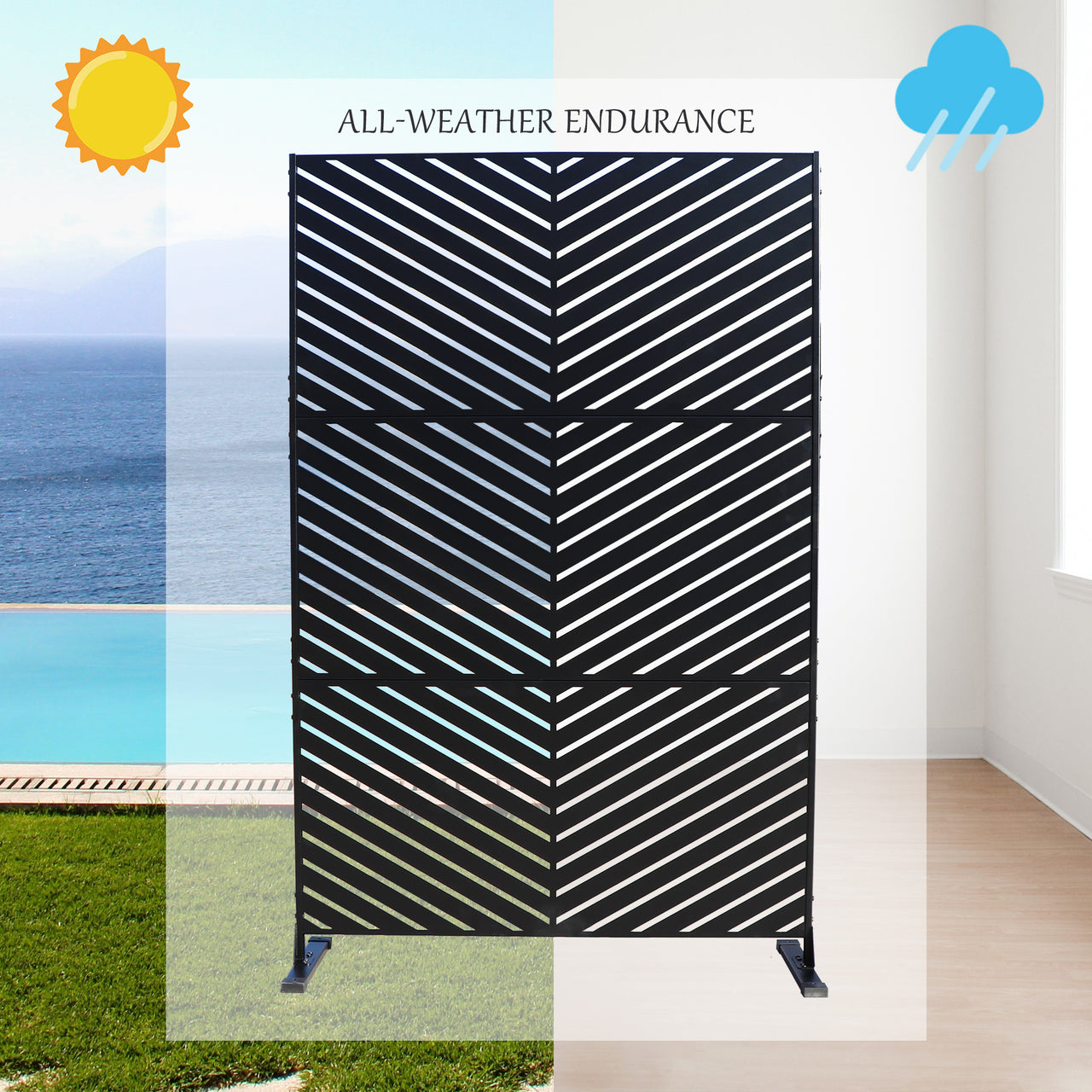 Kozyard Metal Privacy Screen 74" H x 47.2" W Decorative Outdoor Divide ...