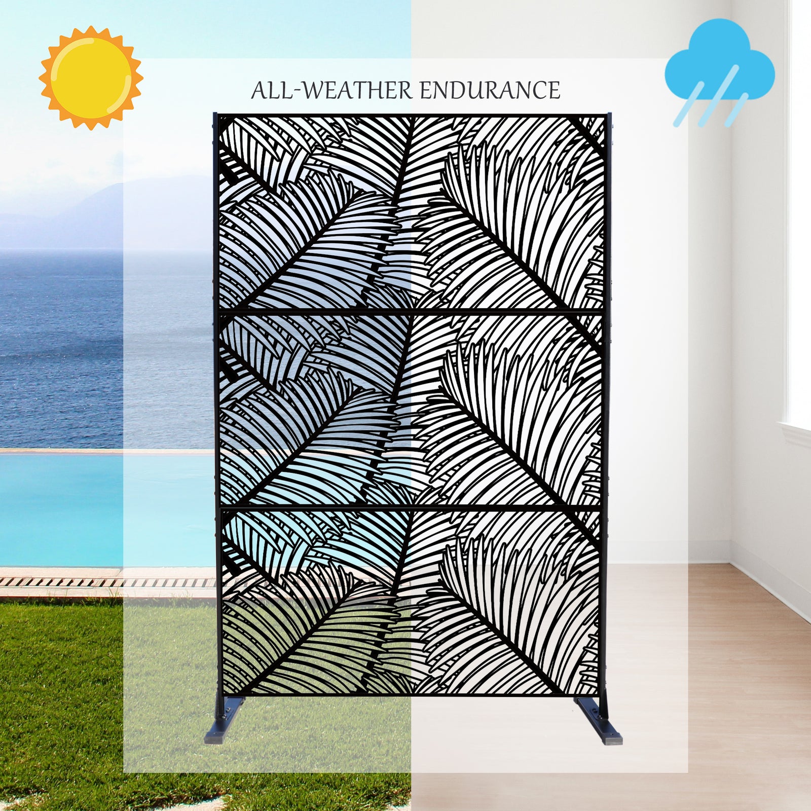 Kozyard Metal Privacy Screen Decorative Outdoor Divider with Stand Pan